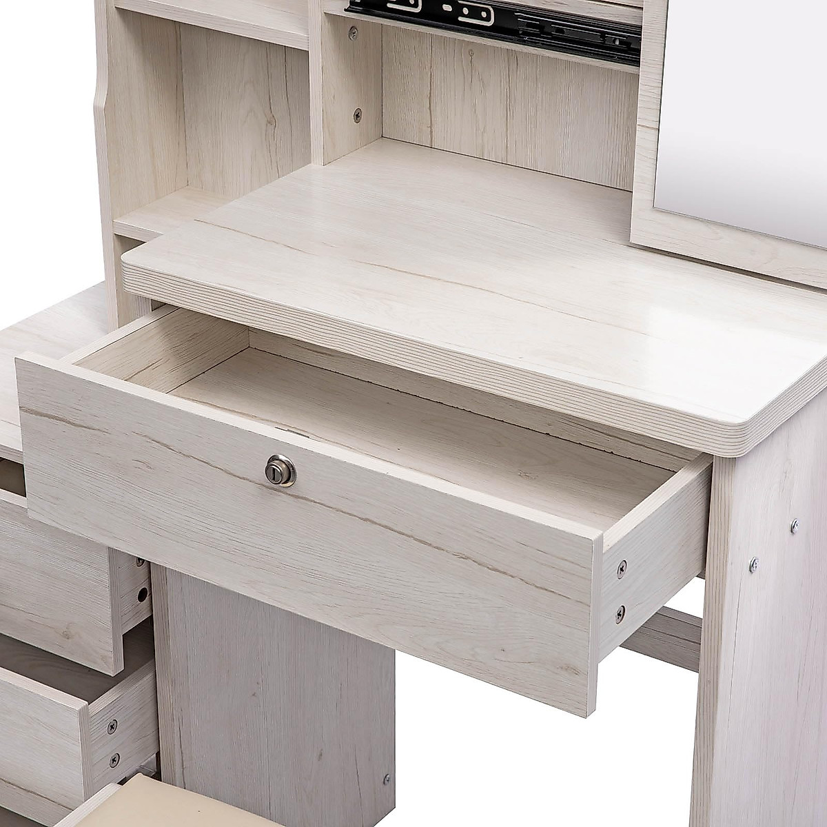 STELSIPLIY Vanity Desk with Mirror, Makeup Desk Set with Cushioned Stool,Fashionable Makeup Furniture with Multi Layer High Capacity Storage,4 Drawers,White (4 Drawers)