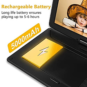 JEKERO 17.9" Portable DVD Player with 15.6" HD Swivel Large Screen, 6 Hrs 5000mAh Rechargeable Battery DVD Player Portable with Car Charger, Sync TV, Support USB/SD Card/Regions Free
