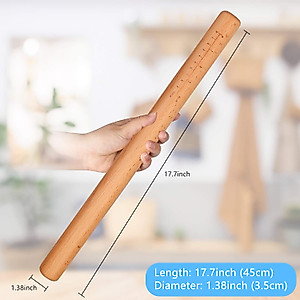 Rolling Pin - Dough Roller 17 3/5 Inch by 1-3/8 Inch, Professional Wood Rolling Pin for Baking Pizza, Clay, Pasta, Cookies, Dumpling