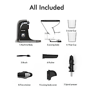 SiFENE Cold Press Juicer Machine, Compact Single Serve Slow Masticating Juicer, Vegetable and Fruit Juice Extractor Maker Squeezer, Easy to Clean, Non-BPA (Black)