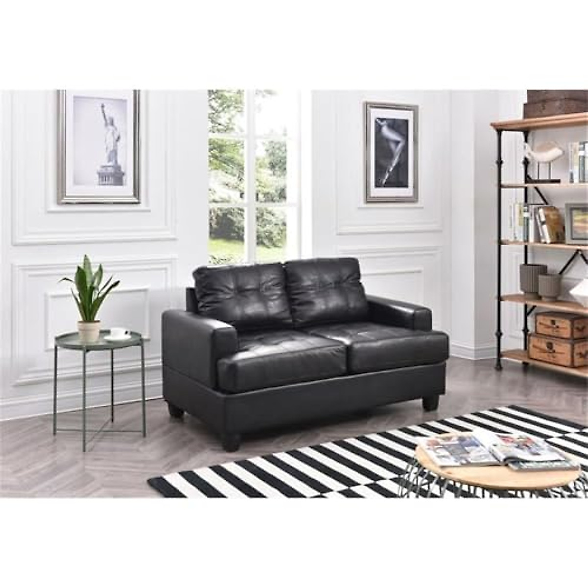 Glory Furniture Sandridge Faux Leather Loveseat in Black