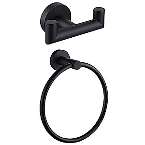 Angle Simple Double Towel Hook Matte Black Bundle with Swivel Towel Ring, Modern Bathroom Accessories