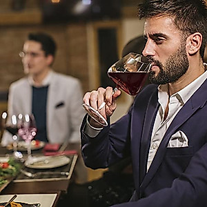 Modern Slanted Red Wine Glasses Set of 4,Elegant Hand-Blown Long Stem Wine glasses with Unique Concave Base, Premium Crystal Glassware,for Wedding,Wine Tasting, Anniversary,and Christmas-13.5 oz