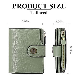 Falan Mule Women's Lightweight Genuine Leather Wallet, Includes Card Holders, RFID-Blocking, Lightweight, Photo & ID Holder, Green