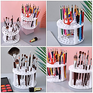 Tofficu 2pcs Paint Brush Holder Multi-hole Makeup Organizer Pencil Brush Stand Storage Rack for Home School Office Supplies White