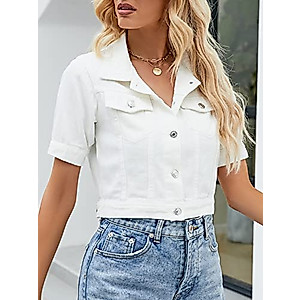 Ladyful Womens Cropped Denim Jacket Short Sleeve Button Down Casual Distressed Jean Jacket Outerwear