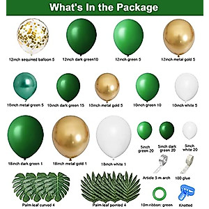 Jungle Safari Tropical Party Balloons Garland Arch Kit, Green Metallic Gold Confetti Balloons Palm Leaves for Boys Girls Animal Wild One Birthday Baby Shower Wedding Dinosaur Party Decorations
