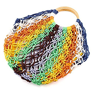 Ayliss Women Tote Handbag Top-handle Clutch Summer Beach Cotton Crochet Woven Handmade Fishing Net Casual Bag Pouch Purse (Multicolor #1)
