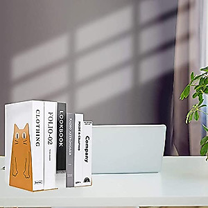 Bookends Cute Cat Metal Book End Non-Skid Bookend Office & Bookshelf Decorative Book Stopper for Holding Books Organizer Bookends for Heavy Books