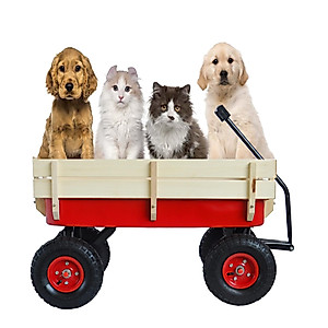 TRIPLE TREE Collapsible Folding Wagon, Push Pull Foldable Beach Wagon Cart with All-Terrain Wheels, Heavy Duty Utility Grocery Wagon for Outdoor Camping Garden Sport Shopping,Red+White