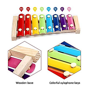 Chicken Xylophone Toy Hanging Chicken Pecking Toys 8 Metal Keys Suspensible Wood Xylophone Toy Suitable for Chicken Coop Hens Parrot Medium and Large Birds