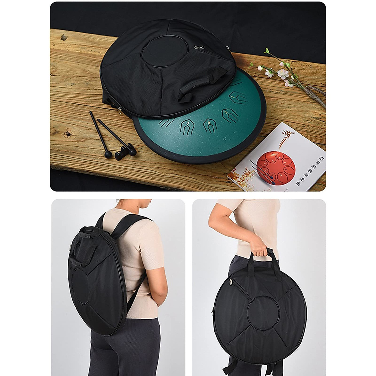 18 Inch Steel Tongue Drum 22 Notes Handpan Drum Tank Drum C Key Professional Music Panda Drum with Travel Bag for Yoga, Meditation, Music Therapy (Color : Black)