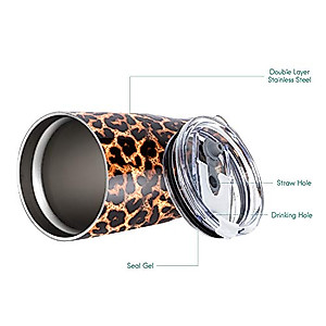 BR JUNKER 30 oz. Tumbler Double Wall Stainless Steel Vacuum Insulation Travel Mug with Crystal Clear Lid and Straw, Water Coffee Cup for Home,Office,School, Ice Drink, Hot Beverage,Leopard,Slim