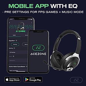 ACEZONE A-Spire - ANC Gaming Headset - Active Noise Cancellation - Noise Cancelling Flip-to-Mute Microphone - Mobile App - Lightweight - Windows PC - PS4 - PS5 - Xbox - Switch - Android - iOS - Mac