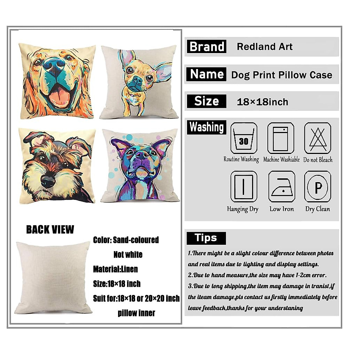 Redland Art Cute Pet German Shepherd Dog Throw Pillow Covers Linen Sofa Decorative Cushion Cases for Home Decor 18×18 Inch