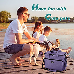 BAGLHER Dog Travel Bag, Airline Approved Pet Tote Organizer with Multi-Function Pockets, 2 X Food Storage Containers and 2 X Collapsible Dog Bowls, Perfect Weekend Pet Travel Set for Dog, Cat Purple