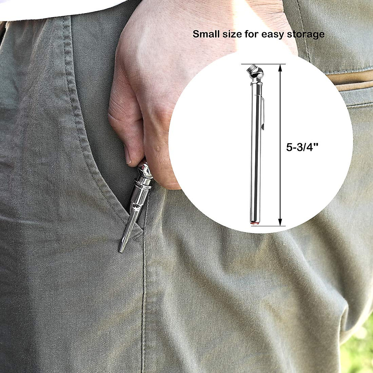 CZC AUTO Pencil Tire Pressure Gauge, Mechanical Air Gage, Stainless Stem Single Chuck with Pocket Clip Tyre Checker for Motorcycle Bike Car RV SUV ATV, 5-50PSI 30-350KPa (Silver, 1 Pack)