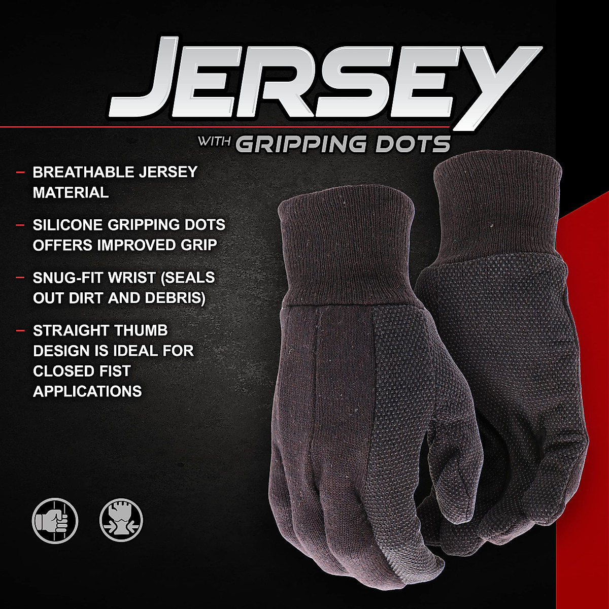 Boss Men's Brown Jersey PVC Dotted Palm Gloves, Cold Weather Protection, Excellent Grip, Straight Thumb, Knit Wrist, Brown, Large, (B61021-L)