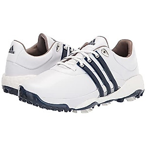 adidas Men's TOUR360 22 Golf Shoes, Footwear White/Silver Metallic/Team Navy Blue, 10