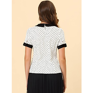 Allegra K Women's Peter Pan Collar Shirt Vintage 1950s Polka Dots Blouse Medium White