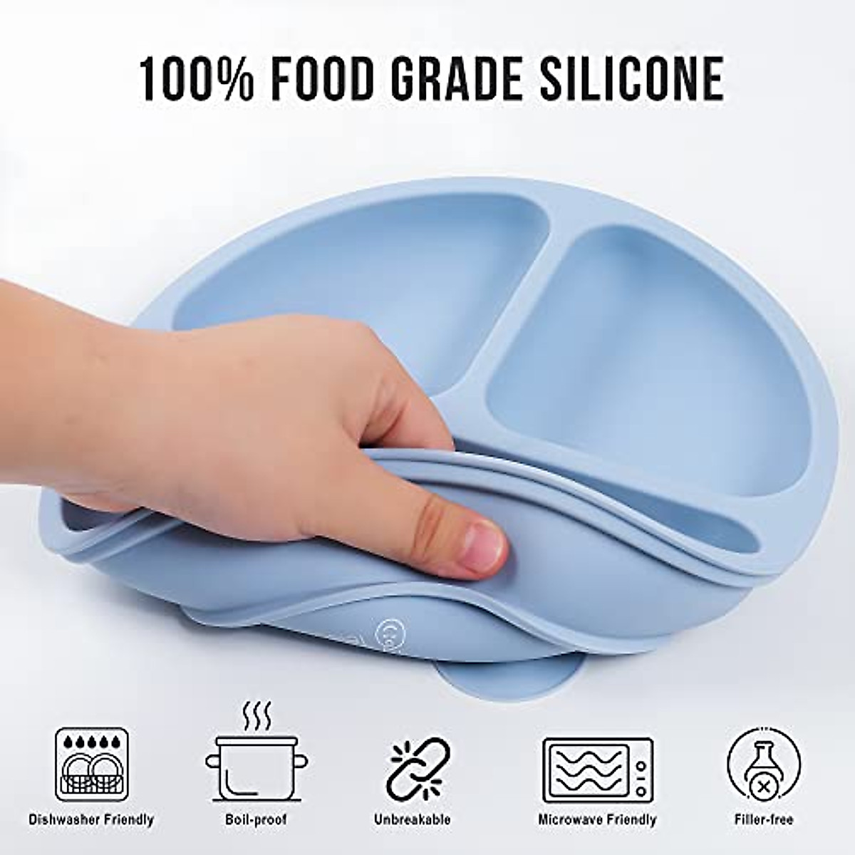 Telebaby Suction Plates for Babies & Toddlers | 100% Silicone with Divided Design | Suction Feature Keeps Plates in Place | Dishwasher & Microwave Safe | 4 Pack