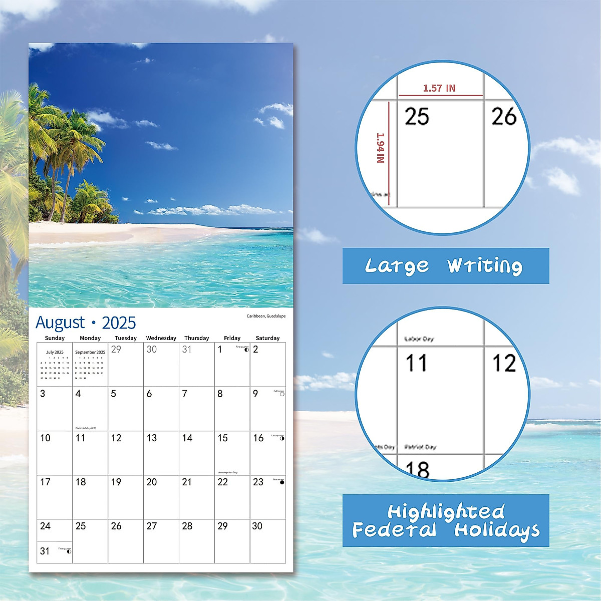 2024 2025 Wall Calendar, July 2024 - December 2025, Wall Calendar Beaches Island, 12" x 24" Opened,Full Page Months Thick & Sturdy Paper for Gift Perfect Calendar Organizing & Planning