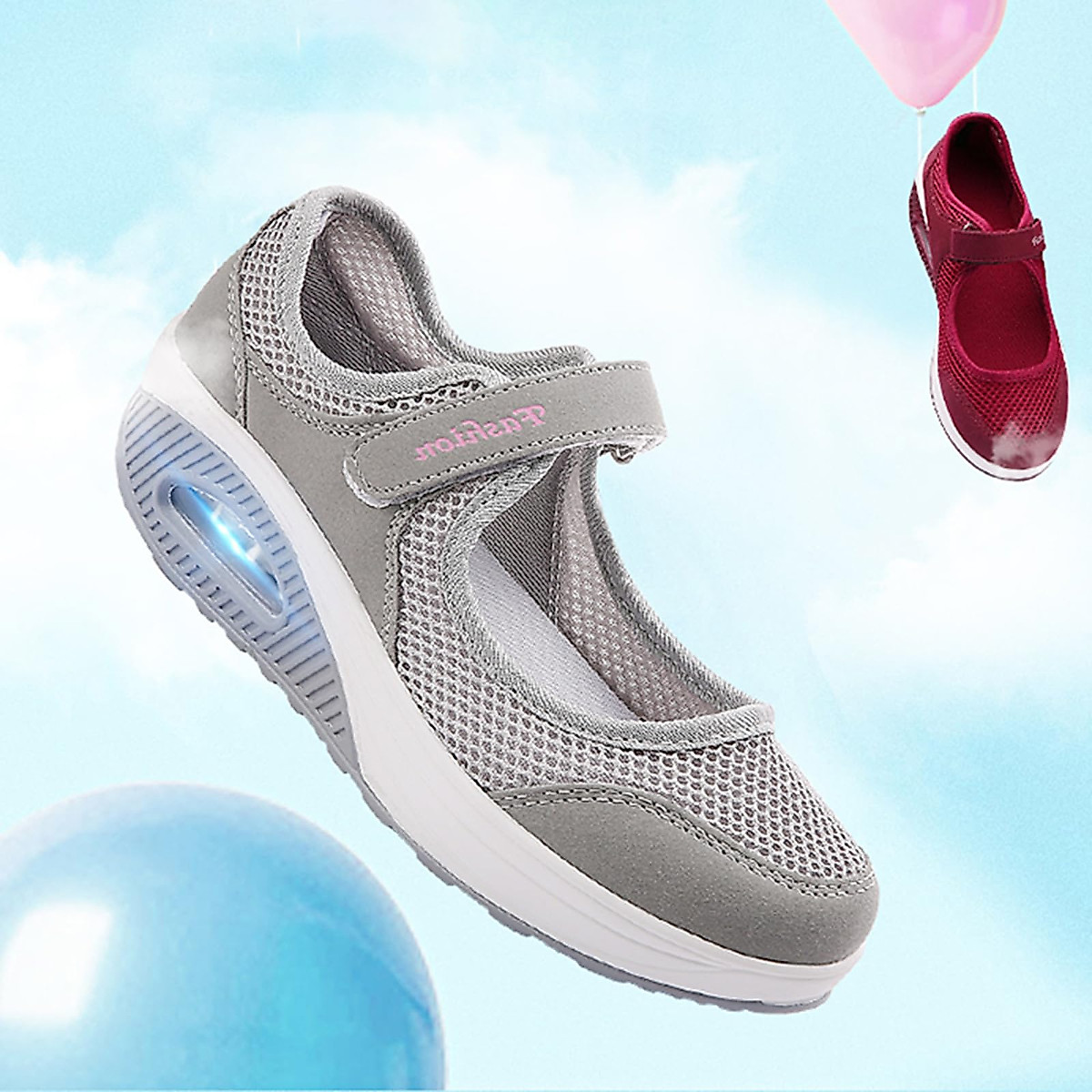 Women's Comfortable Working Nurse Shoes Non-Slip Adjustable Breathable Walking Buffer Fitness Casual Nursing Orthotic Lightweight Shoes Arthritis Diabetes Heel Pain Grey