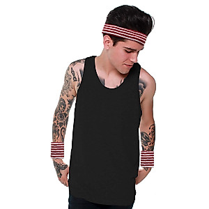 Awkward Styles Sweatband Set Yoga Wristband and Headband Perfect for Basketball Tennis Running Fitness - Retro Style Soft Cotton Red White Stripes