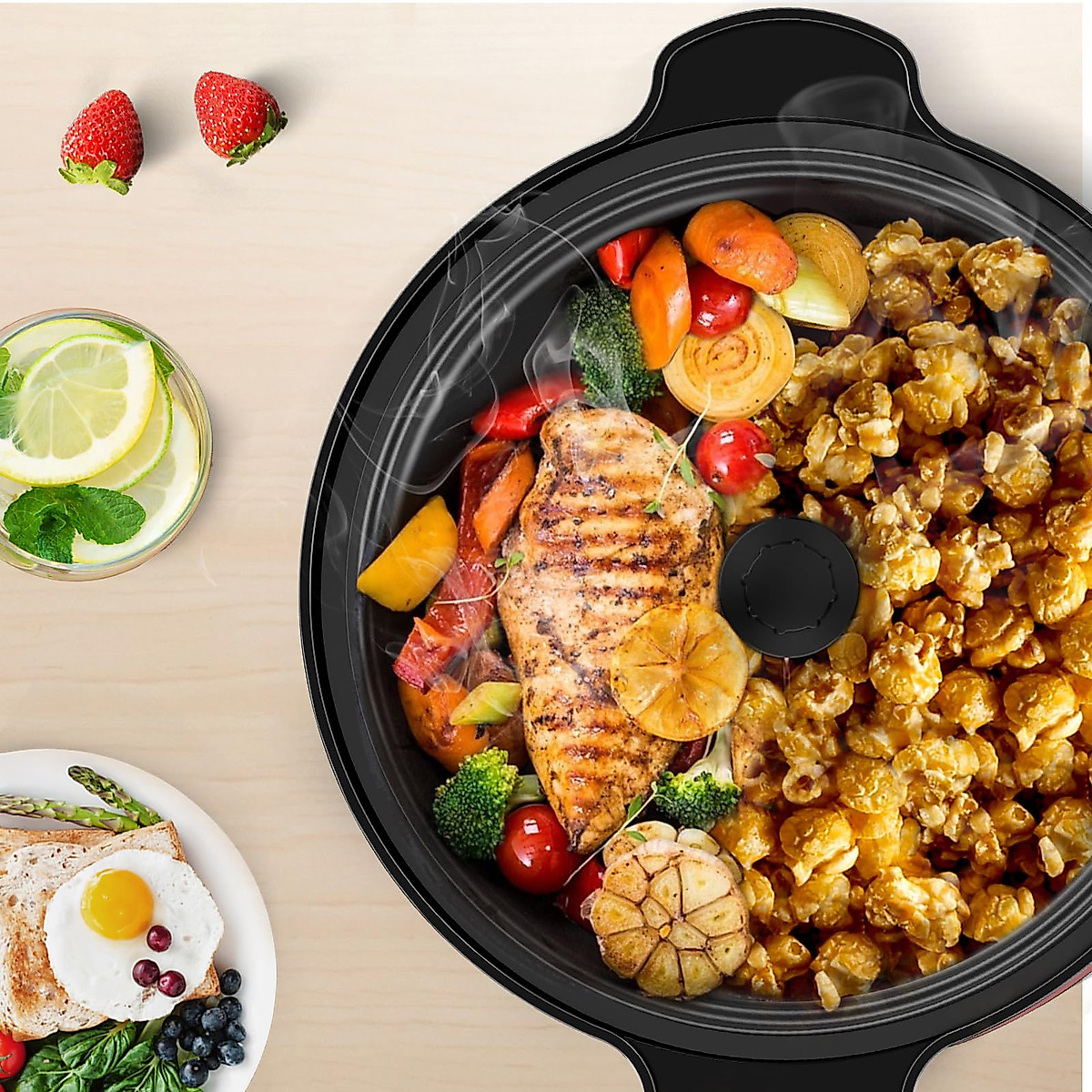 2 Black Popcorn Popper Machine, 16 Cups Electric Popcorn Maker With Nonstick Plate, Stirring Rod, Serving Bowl Lid And Two Measuring Spoons, Quick Heating, Electric Hot Oil Popcorn Popper