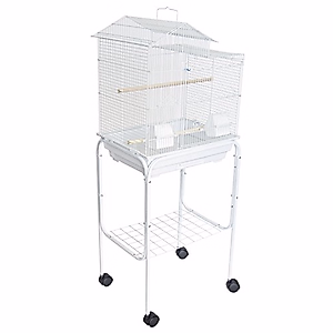 YML 5894 3/8" Bar Spacing Villa Top Bird Cage with Stand, 18" x 14"/Small, White