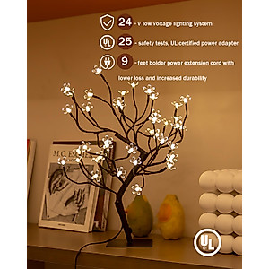 Tybeeu 20 Inch Cherry Blossom Bonsai Tree, 40 LED Warm White Lights, with 24V UL Listed Adapter and Metal Base, Ideal as Night Lights, Standard Version