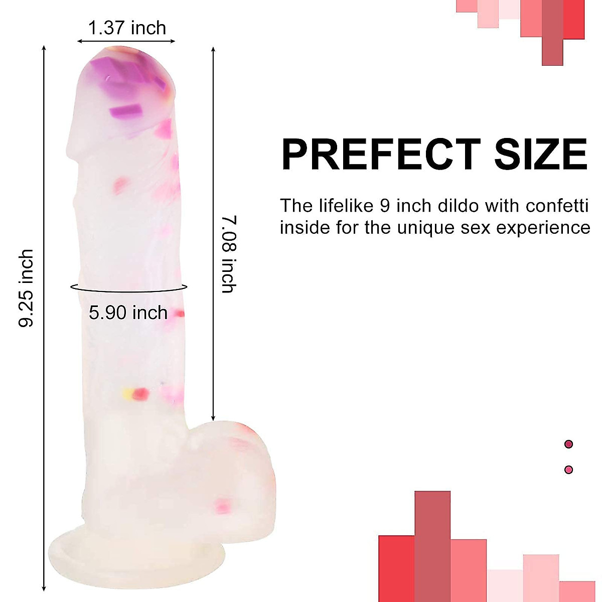 Dildo 9" Realistic Huge Dildo with Suction Cups Adult Sex Toy Penis with Curved Dick and Balls for G-Spot Vagina and Anal Sex Toys for Adults Women Men and Gay Couples (Clear)