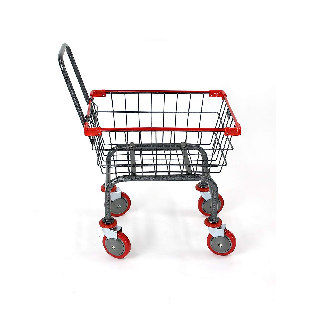 CHAMINUSA U HANDDLE Grocery & Laundry CART 1.5 Bushel (Gunpowder Metal) Red, Blue Trim (Red)