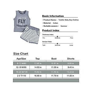 Crazyme Toddler Baby Boy Clothes Outfits Sleeveless Tops Striped Shorts Summer Baby Boys Clothes Set (Grey, 18-24 Months)