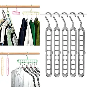 Magic Clothes Hangers Space Saving 5 Pack, Home Multifunction Smart Closet Organizer and Storage, Wardrobe Clothing Hanger Flexible Rack 9 Slots, Innovative Design for Clothes, Shirts, Pants