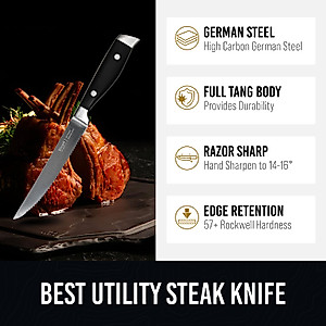 Bright Hobby Steak Knives - 5 Inches Steak Knives Set of 4 | Razor Sharp High Carbon German Steel Steak Knife Set for Steak | Serrated Steak Knives for Kitchen | Quality Steak Knifes