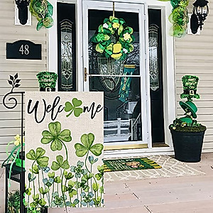 CROWNED BEAUTY St Patricks Day Shamrock Garden Flag 12×18 Inch Double Sided Small Burlap Green Welcome Holiday Outside Yard Flag