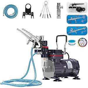VIVOHOME Airbrush Kit with 1/5 HP Air Compressor and 3 Dual Action Professional Airbrush Gun, Gravity and Siphon Feed, Quiet Air Brush Paint Set with Holder, Color Wheel, Cleaning Brush, 2 Cup