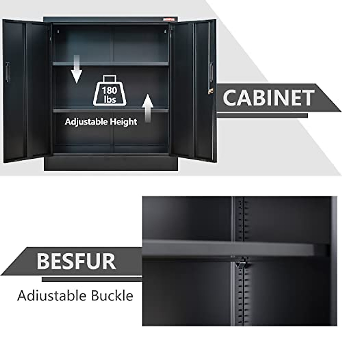 BESFUR Locking Cabinet, 36" Metal Storage Cabinet with 2 Adjustable Shelves, Office Storage Cabinet for Home, Office, Garage - Black