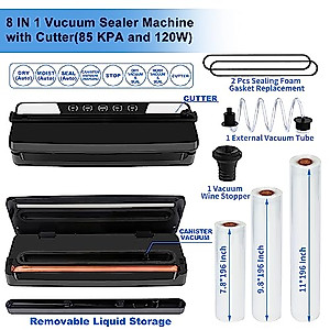 Food Vacuum Sealer 8 PCS Food Vacuum Sealer Machine 8 in 1 Automatic Vacuum Sealer with Cutter&Dry&Moist Vacuum and Seal and 3 Rolls Bags Starter Kits for Home and Kitchen