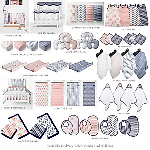 Bacati - 2 Pack Tribal/Aztec/Triangles Silky Soft Breathable 100% Cotton Muslin Baby Crib Fitted Sheets - Fits Standard 28 x 52 x 5 Crib & Toddler Mattresses (Navy Bucks)