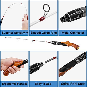 Ice Fishing Rod, 23" Ultralight Ice Spinning Rods Small Ice Fishing Pole Pen Fishing Rods for Winter Ice Fishing Walleye Perch Panfish Bluegill Tackle Gear