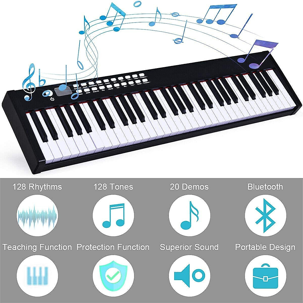 Costzon BX-II 61-Key Portable Keyboard Piano, Electric Keyboard Digital Piano w/Semi Weighted Keys, USB/MIDI Keyboard, Sustain Pedal, Power Supply & Carrying Case for Beginners Adults Kids, Black