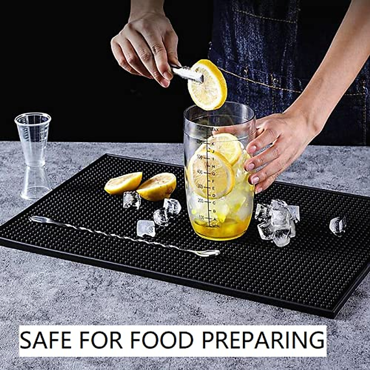 Bar Mat for Cocktail and Coffee Bar 12" x 18" Rubber Bar Service Spill Mat for Cocktail Bartender Coffee Bar or Countertop Mats Glass Drying Mat (Black Border - 12 x 18)