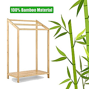 HYNAWIN Bamboo 3 Tier Towel Rack for Bathroom, Free Standing Beach Towel with Storage Shelf, Poolside Rack with Bottom Organizer for Bath, Hand Towel, Laundry