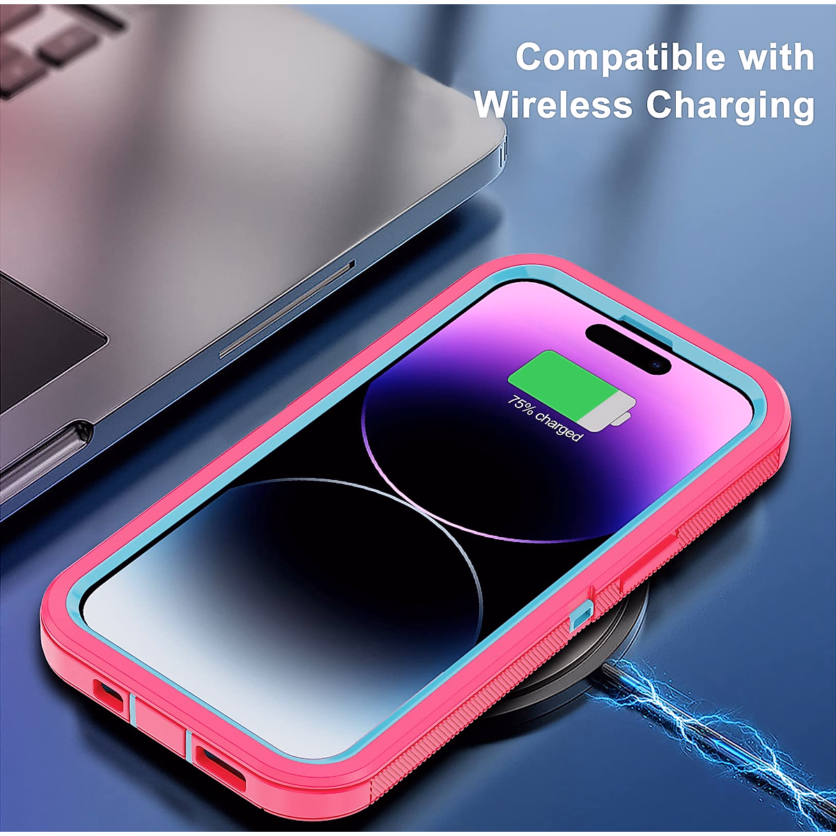 Annymall for iPhone 14 Pro Max Case with 2 Screen Protector, Heavy Duty Shockproof Drop Proof Military Rugged 3-Layer Tough Durable Protective Cover for Apple iPhone 14 Pro Max 6.7" (Pink/Blue)