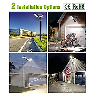 APONUO Solar Street Lights Outdoor,100W Solar Street Light Outdoor Dusk to Dawn Lamp 98 LEDs 7000K Motion Sensor Light with Remote Control Pole Security Led Flood Light for Yard, Garden, Patio