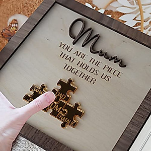 Personalized Mom Puzzle Card Mother’s Day Puzzle Sign, Mom You are The Piece that holds us together Sign,Personalized Family Wooden Plaque Gift for Mom from daughter, Gift for Grandma,wife (Acrylic)