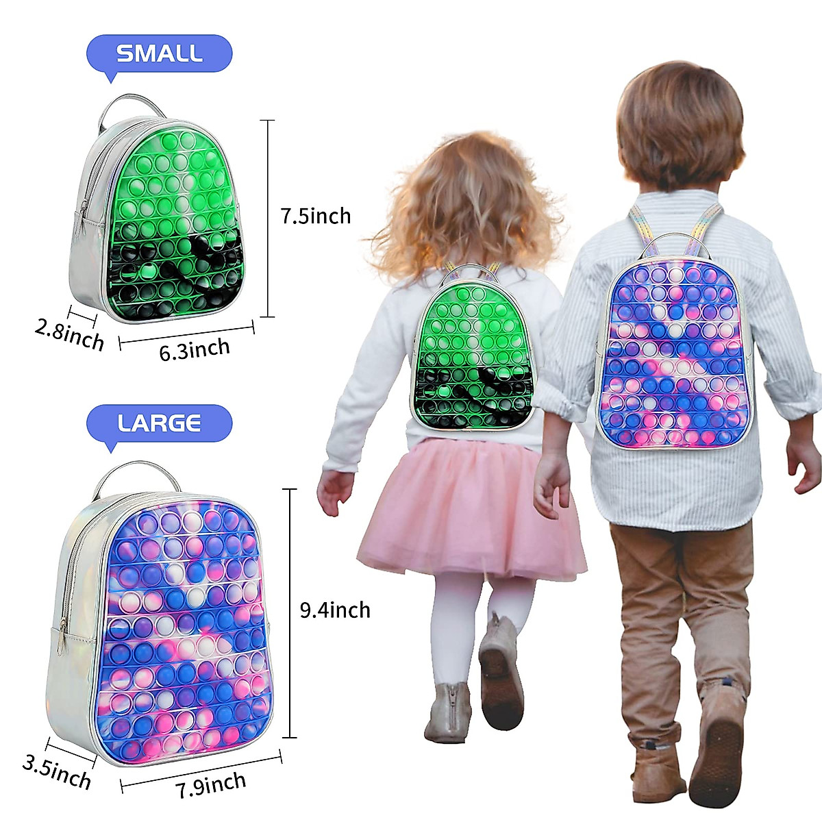 Powshinno Pop Mini Backpack Purse for Girls Boys Bag Fidget Pop Party Favors Birthday Gif Bag School Shoulder Bag(Purpleblue,Large)