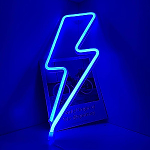 Blue Lightning Bolt Wall Light,LED Lightning Bolt Neon Sign Decor Light Wall Decor for Christmas,Birthday party,Kids Room, Living Room, Wedding Party Decor